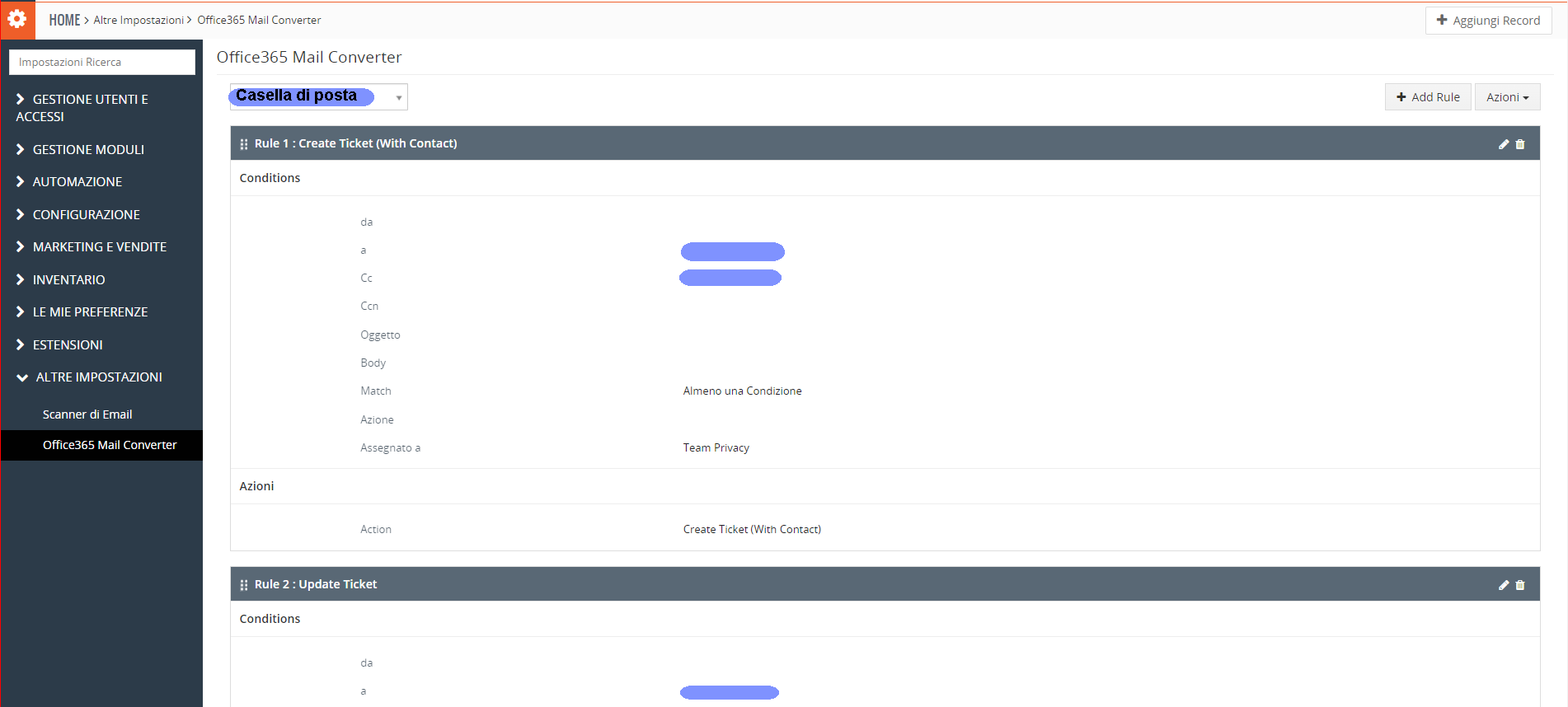 Integrazione con la mail di Office 365 | Vtiger CRM